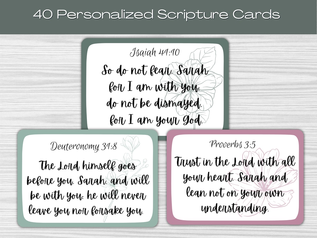 40 PERSONALIZED SCRIPTURE CARDS, Scripture Memorization Cards, Bible ...