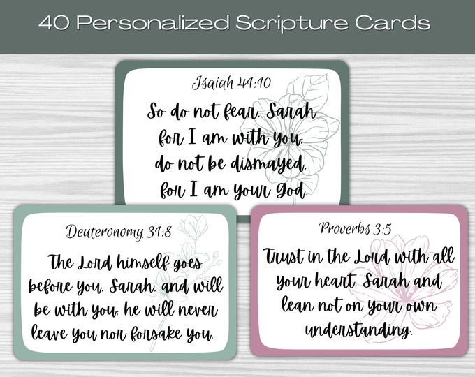 Scripture Cards, Bible Verse Cards With Custom Name, Personalized ...