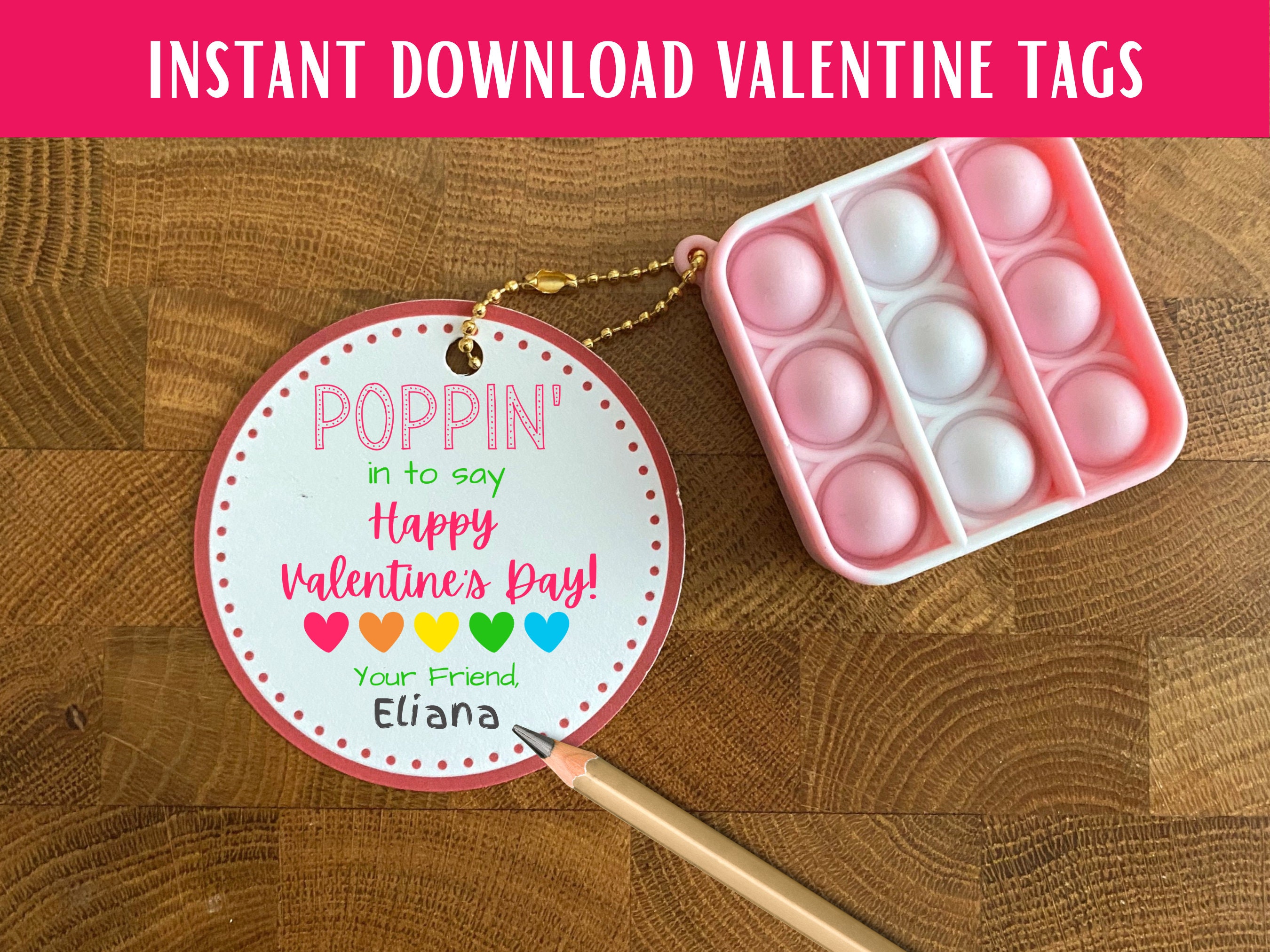 Rainbow POP IT VALENTINE Tags, Pop It Tags, Pop It Valentine's Day ...