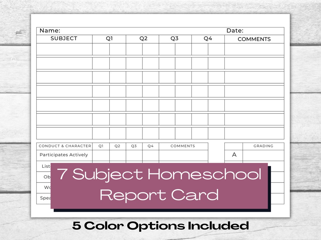 7-subject Homeschool Report Card Template (printable PDF) - Etsy