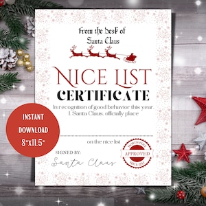 NICE LETTER CERTIFICATE Printable Letter From Santa - Etsy