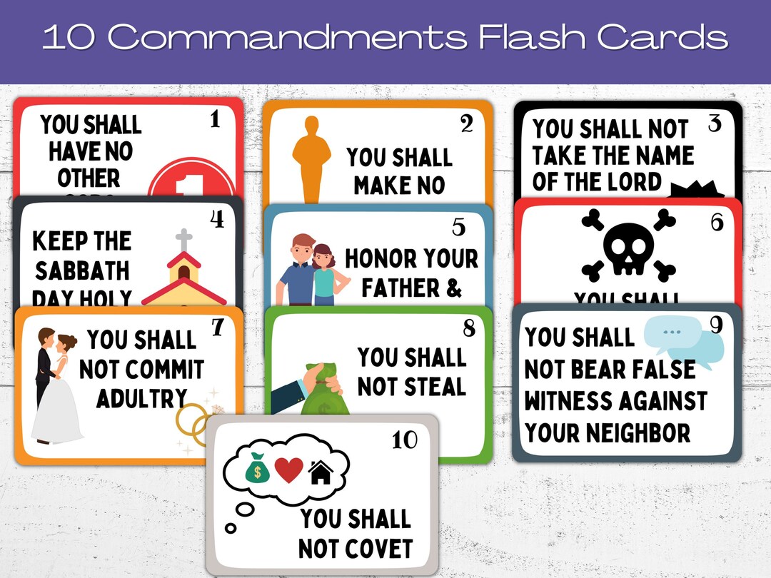 10 COMMANDMENT CARDS, Scripture Memorization Cards for Kids, Kids Bible ...