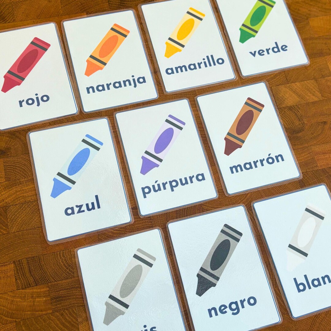 10 SPANISH COLORS FLASHCARDS, Spanish and English Colors Cards, Spanish ...