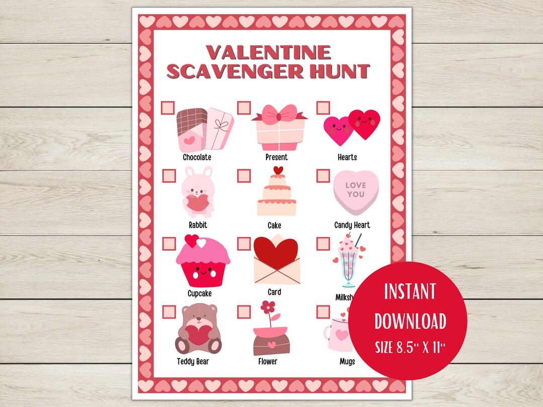 VALENTINE SCAVENGER HUNT, Valentine Kids Activity, Valentine's Day ...