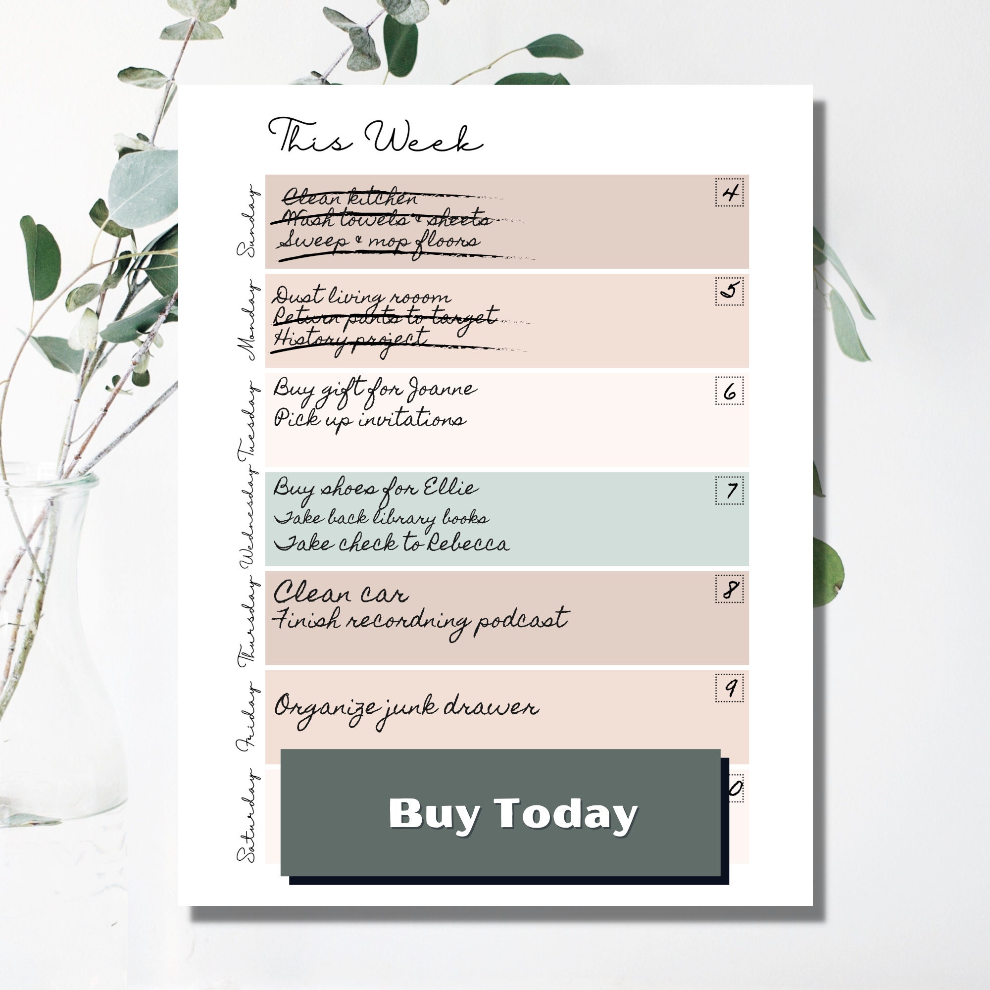 Boho Weekly Calendar Printable: Simple Blank Planner (PDF) - Etsy