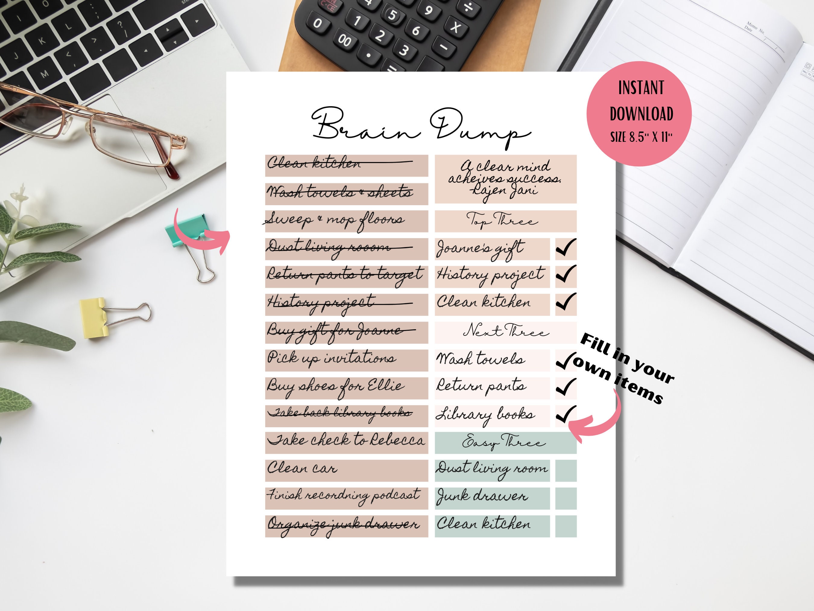 BRAIN DUMP PRINTABLE Brain Dump Template Editable Brain Dump | Etsy