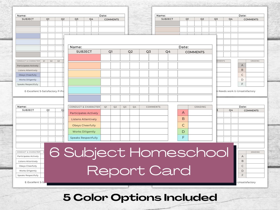 HOMESCHOOL REPORT CARD, 6 Subject Printable Homeschool Report Card ...