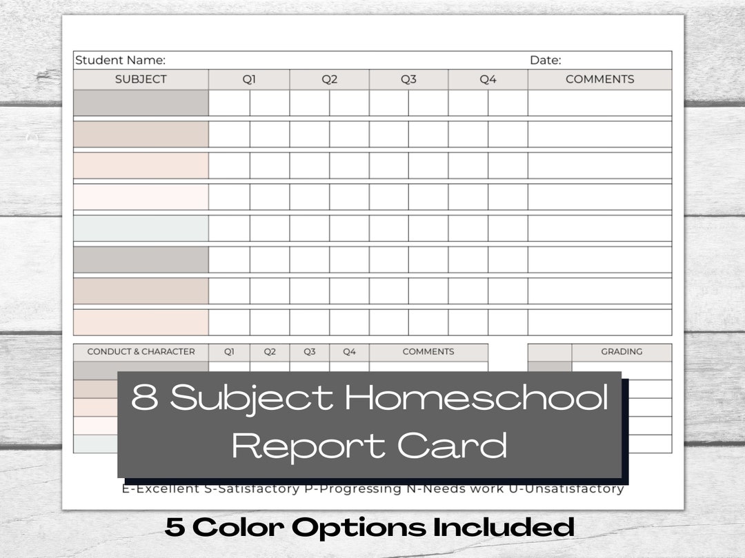 8-subject Homeschool Report Card Template (printable PDF) - Etsy
