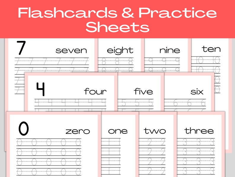 NUMBER TRACING FLASHCARDS Learn Numbers Printable Counting - Etsy