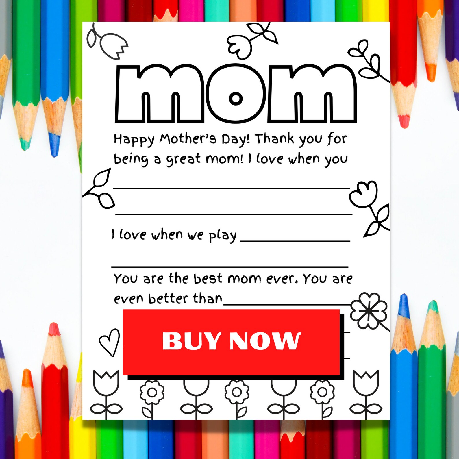 Mother's Day Coloring Card: All About Mom Printable (PDF) - Etsy
