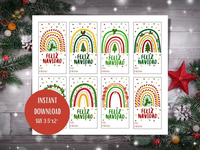 Feliz Navidad Gift Tags, Printable Christmas Labels (PDF) - Etsy
