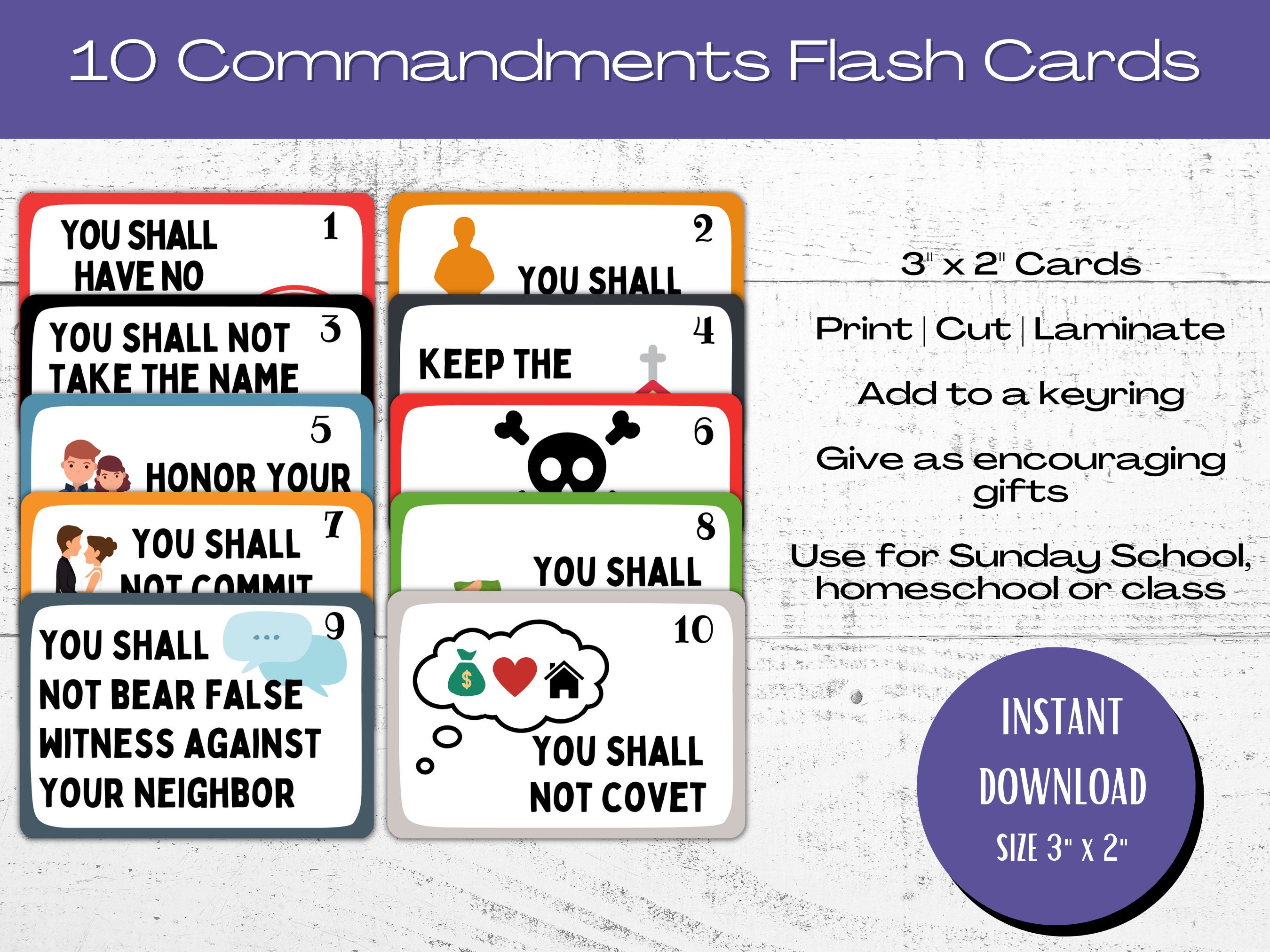 10 Commandments Flash Cards: Kids Bible Verse Memorization (PDF) - Etsy