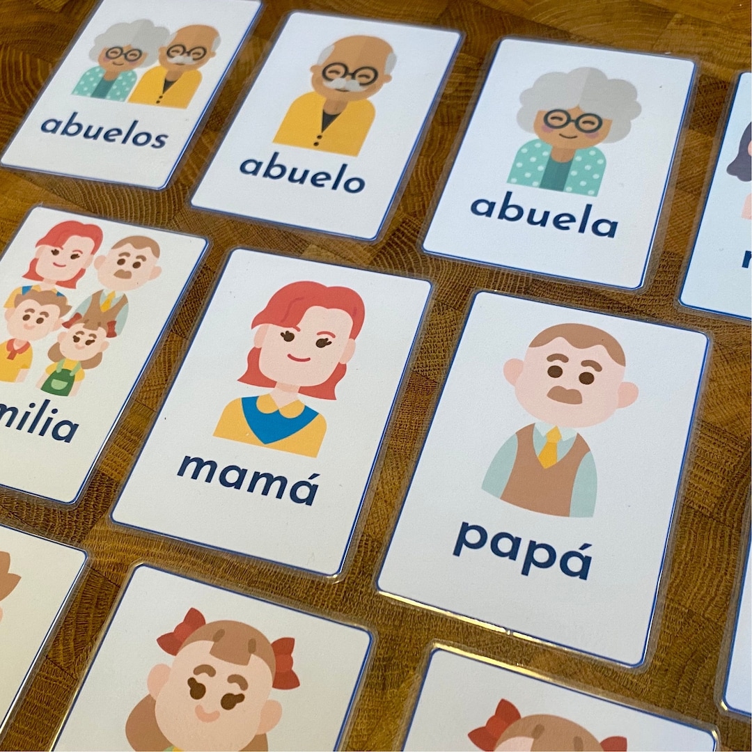 20 SPANISH FAMILY FLASHCARDS, Spanish and English Family Member Cards ...