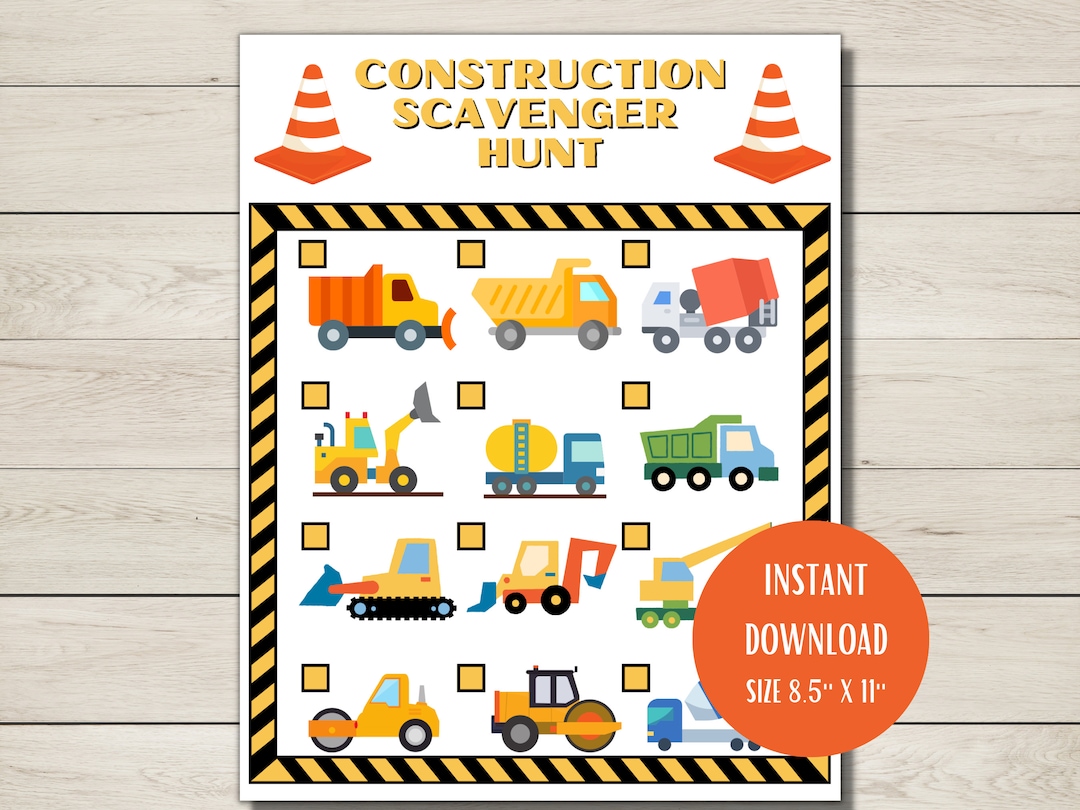 Construction Scavenger Hunt, Kids Printable Activity (PDF) - Etsy