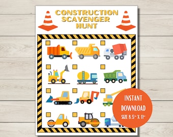 Construction Scavenger Hunt for Kids, Builder Construction Truck ...