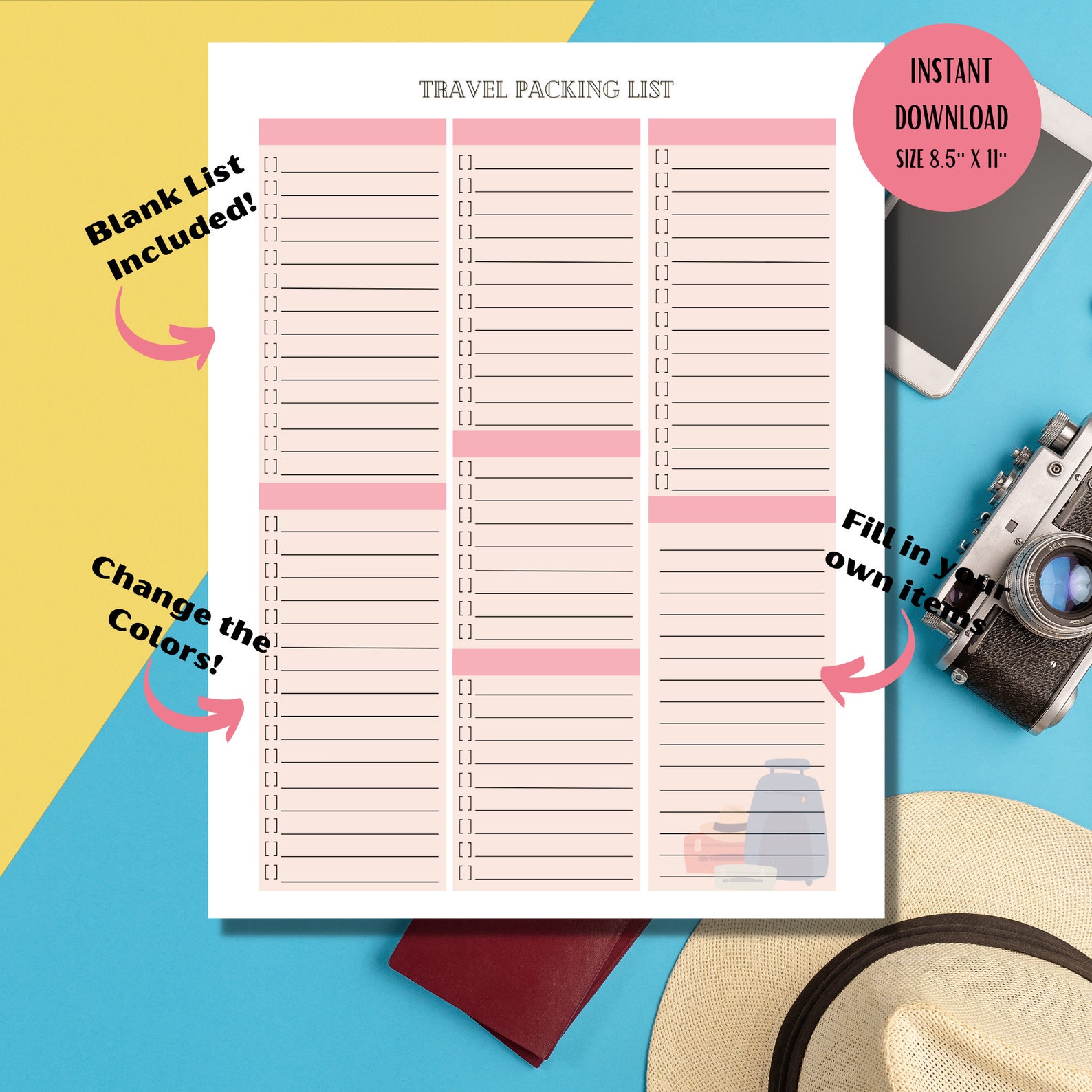 EDITABLE TRAVEL PACKING List Travel Checklist Printable - Etsy