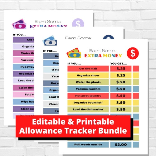 Editable Allowance Chart for Kids Allowance Tracker Editable - Etsy