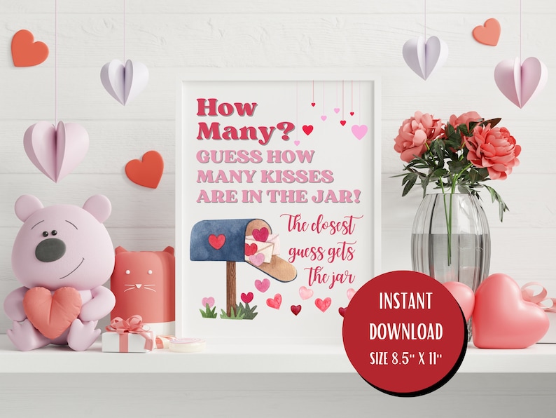 GUESS HOW MANY Kisses Game, Valentine's Day Printable Game, Valentine ...