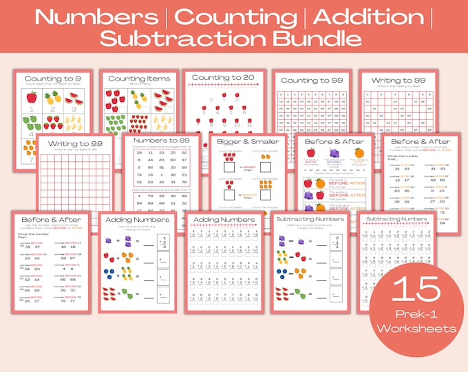 Addition & Subtraction Math Worksheets 1-20 Numbers - Etsy Canada