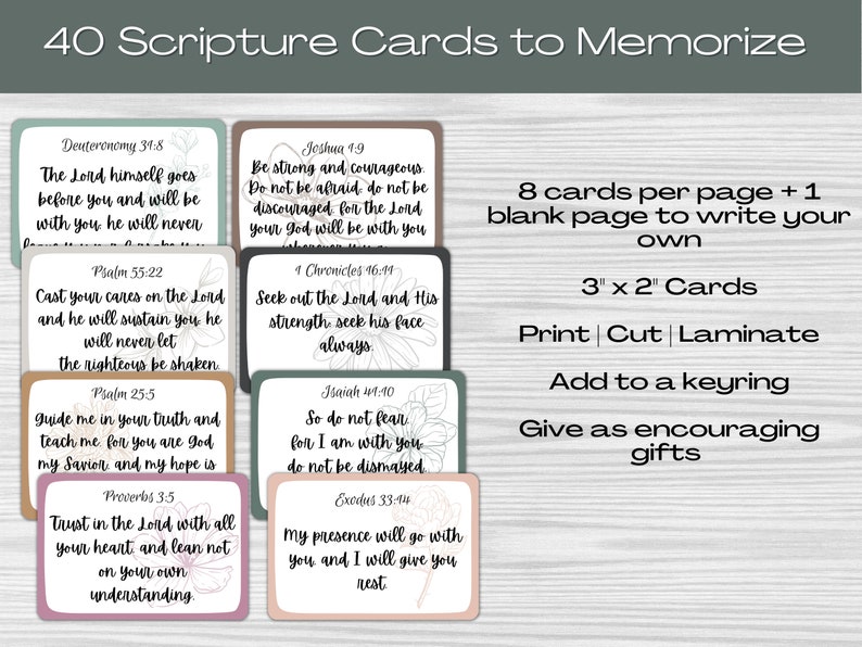 40 PRINTABLE SCRIPTURE CARDS Scripture Memorization Cards - Etsy