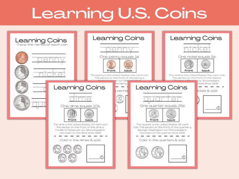 LEARNING COINS BUNDLE Kids Money Activity U.s. Coins Prek - Etsy