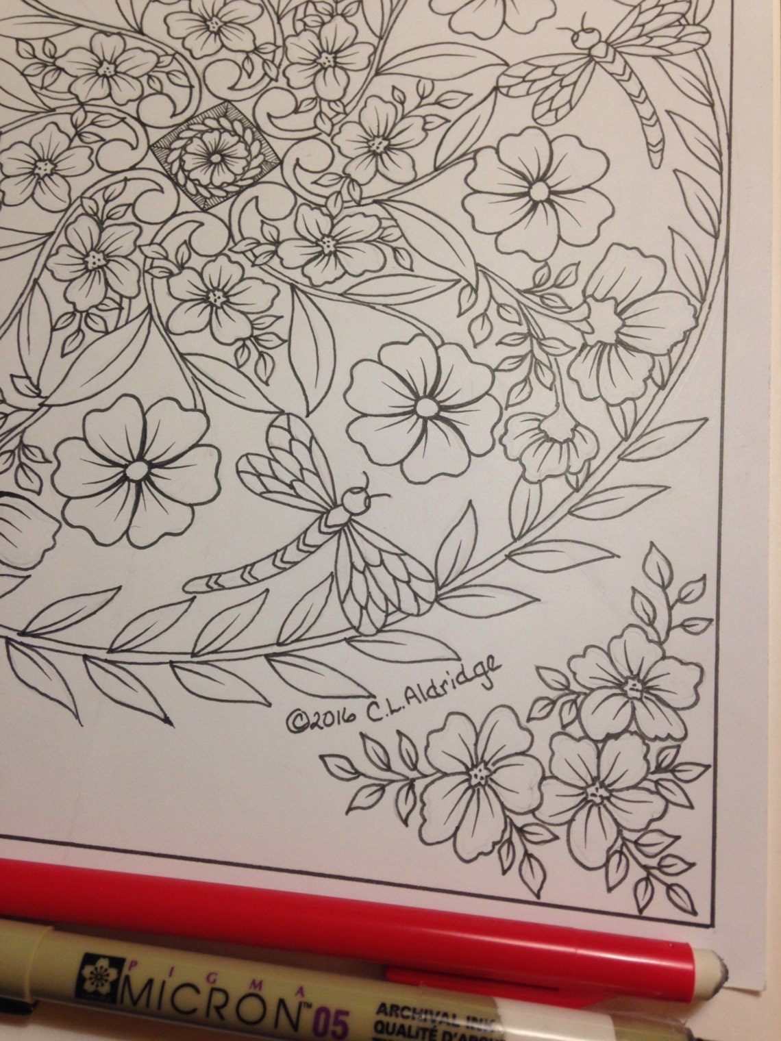 Dragonfly Flower Garden 013 Coloring Page Dragonflies | Etsy