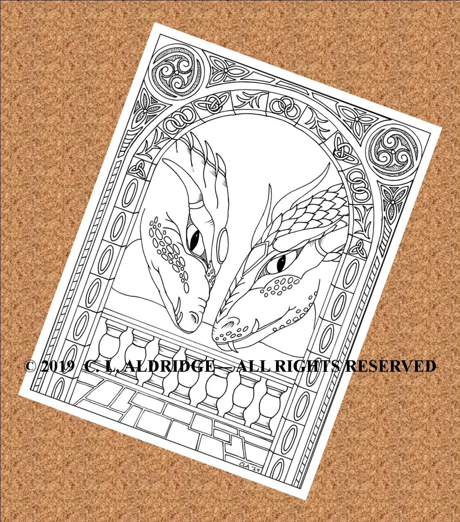 Dragons Come Calling, Fantasy Art Coloring Page, Hand Drawn Original ...