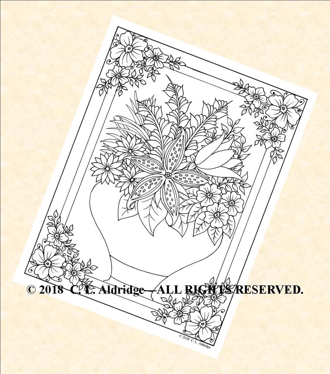 Fabulous Flowers 2 - A Vase of Fantasy Flowers, Coloring Page, Original ...