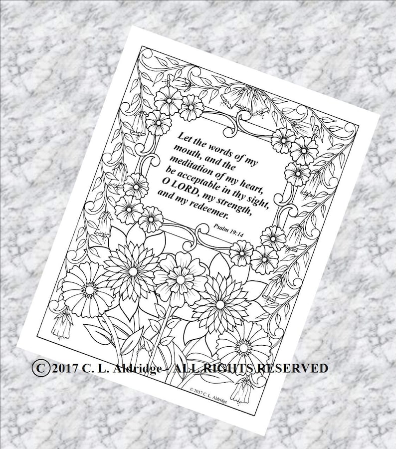 Ornamental Flower Garden With Psalm 19:14 - Adult Coloring Page - Etsy