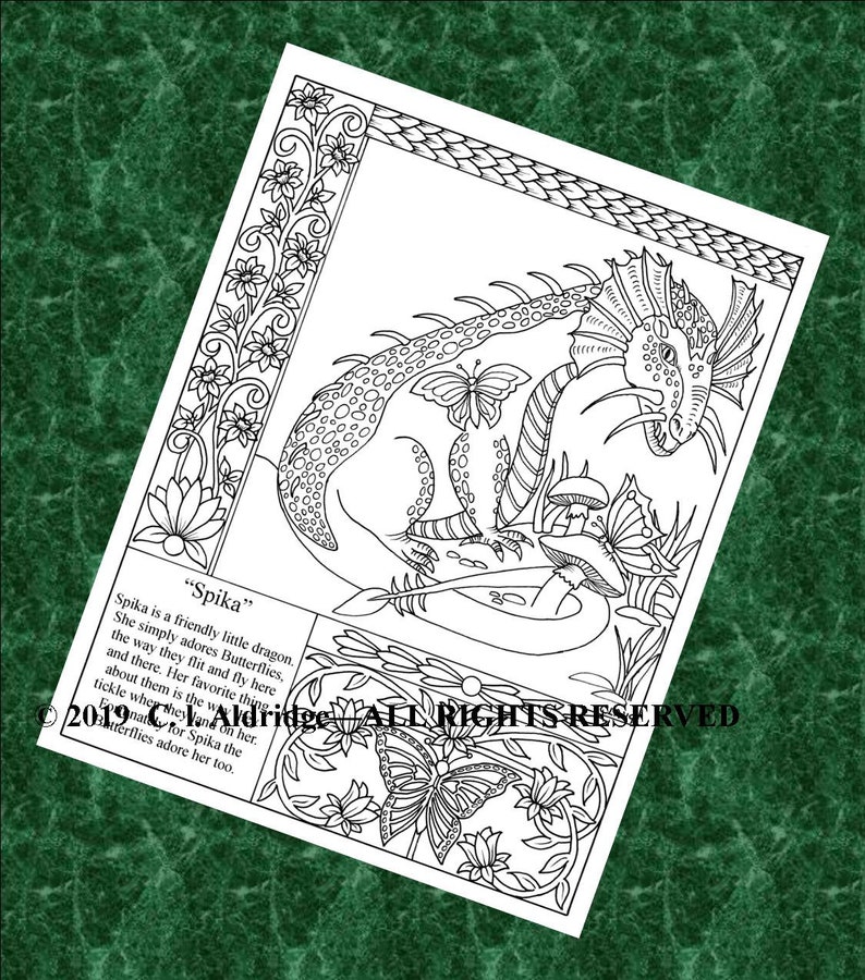 SPIKA, A Friendly Little Dragon With Butterflies, Coloring Page ...