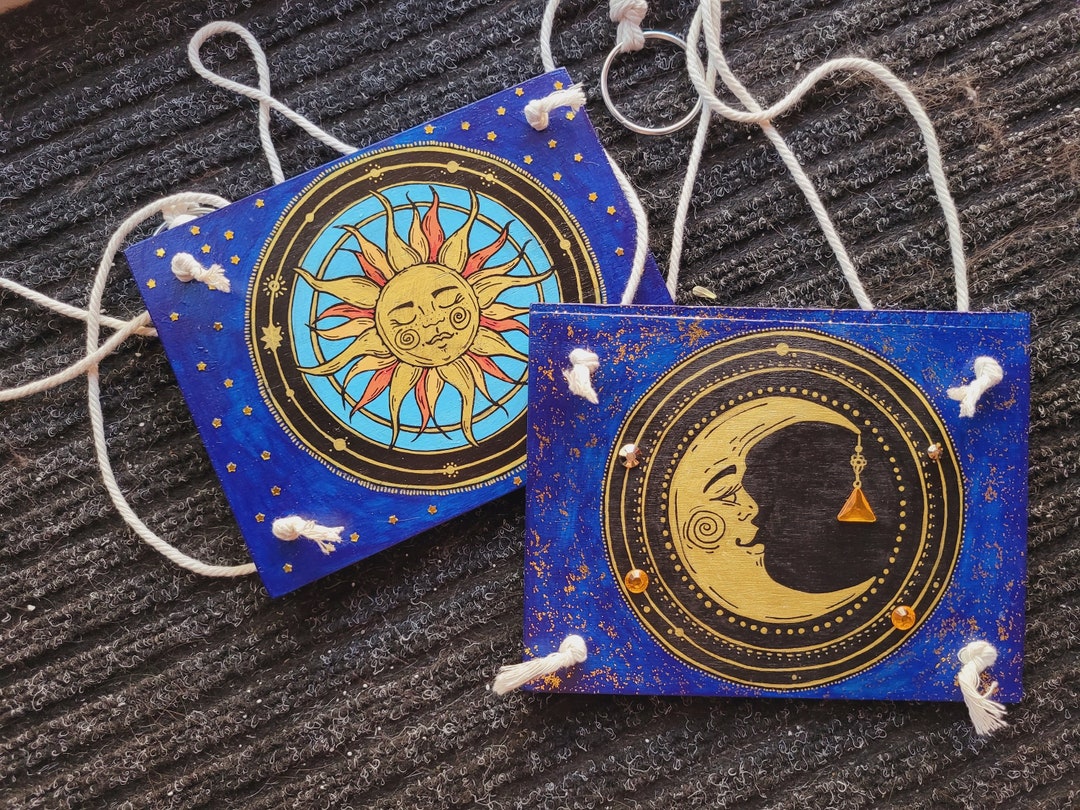 Hanging Shelves | Sun | Moon | Celestial | Blue and Gold | Lunar ...
