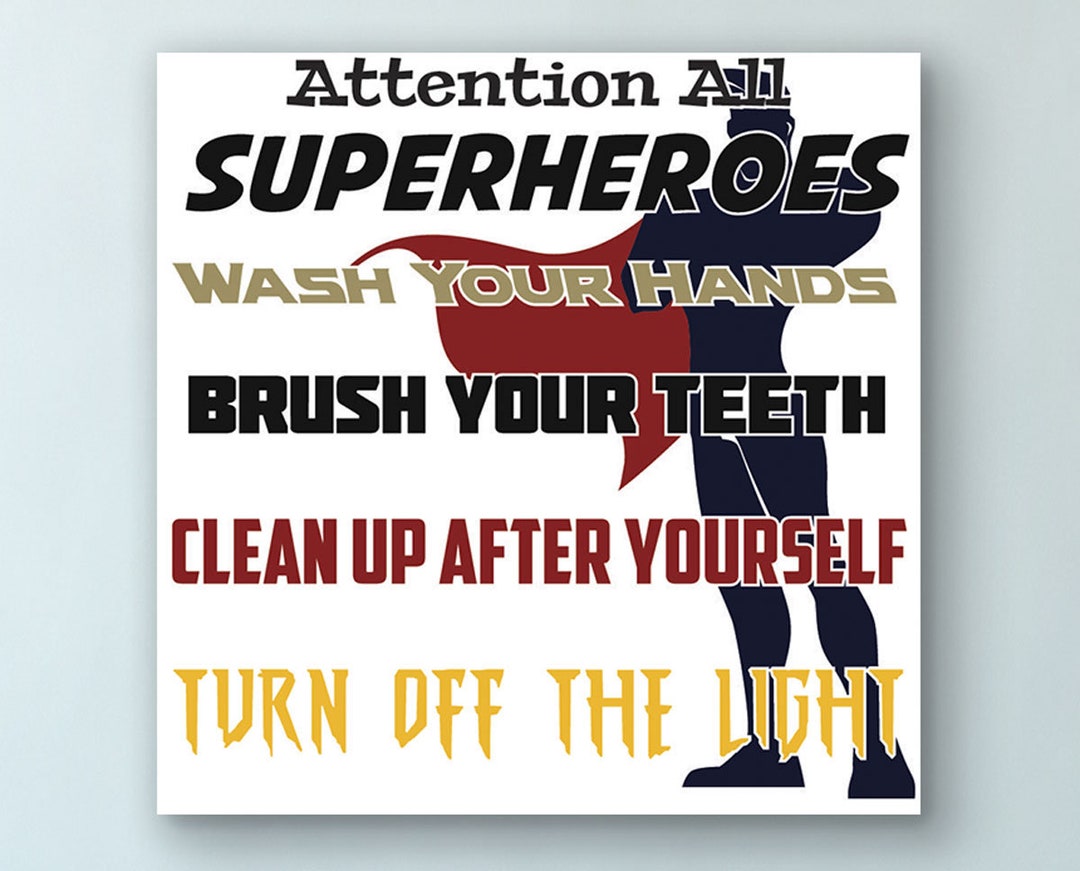 Superhero Bathroom Wood Sign, Superhero Bathroom Decor, Bathroom Rules ...