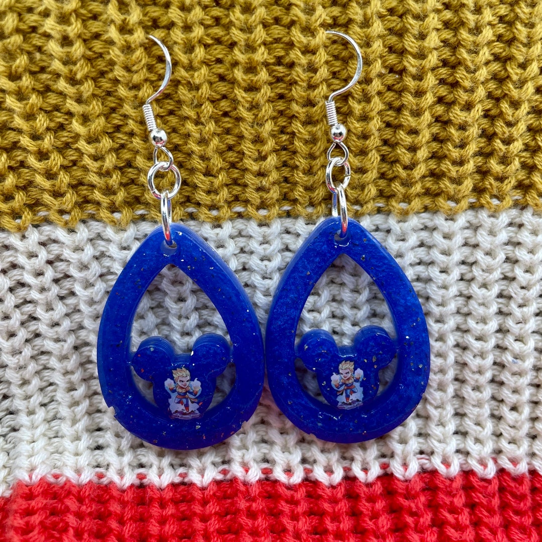 Blue Sparkly Mouse Head Superhero Earrings - Etsy