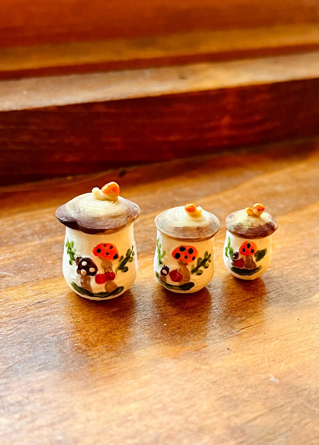 Miniature Merry Mushroom Canisters for Dollhouse, 1:12 Scale Set of 3 ...
