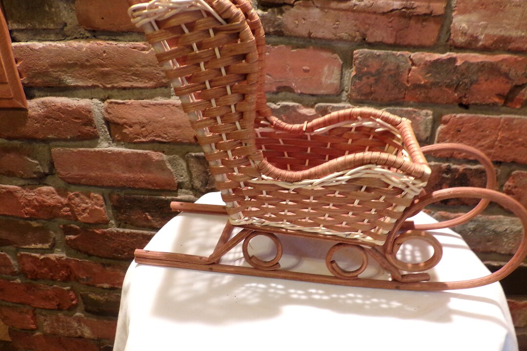 Vintage Wicker Christmas Sleigh Basket, Ornate Sleigh, 1970s Christmas ...