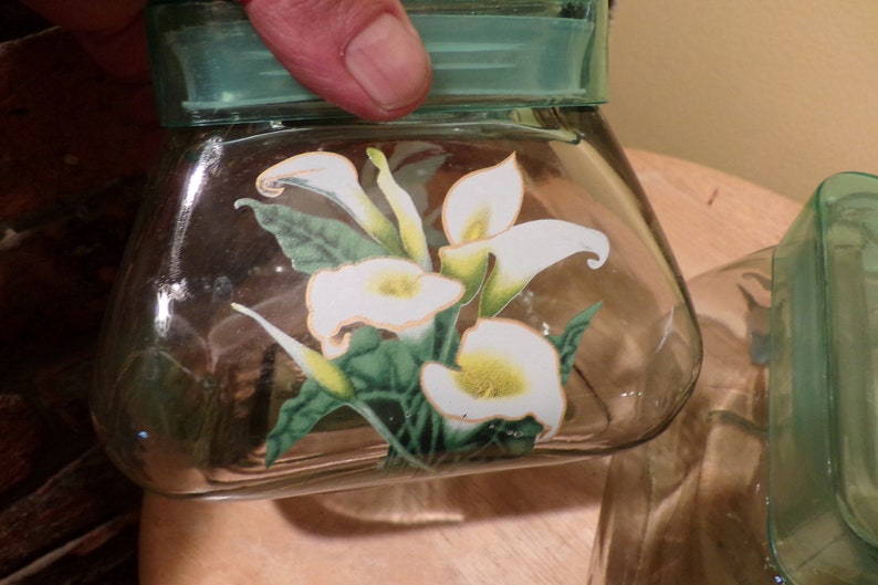 Vintage Glass Jars With Floral Decal, Square Glass Storage Jars ...