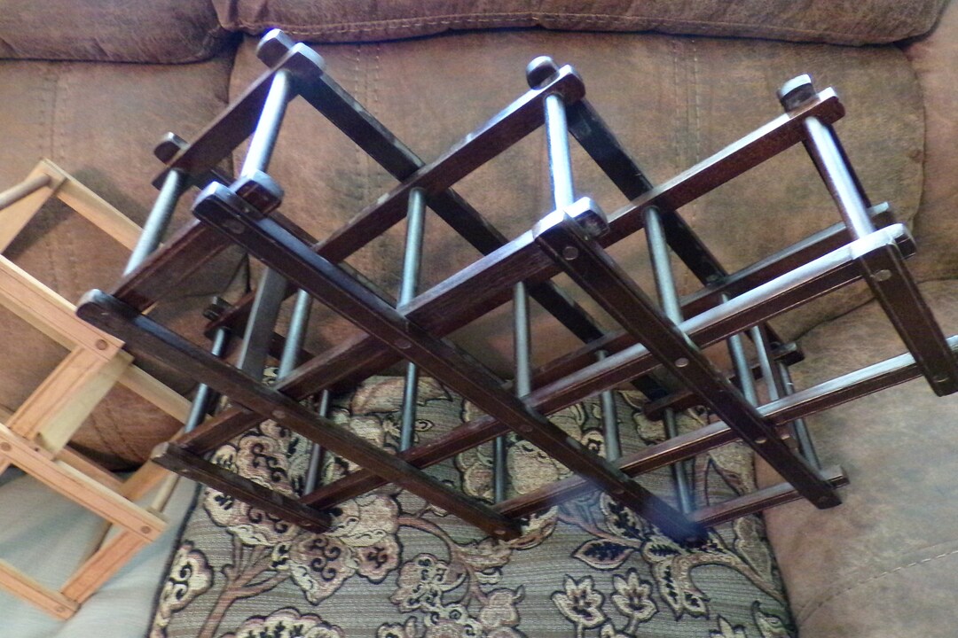 Vintage Dark Wood Accordion Wall Wine Rack, Wine Rack Accordion Wood ...