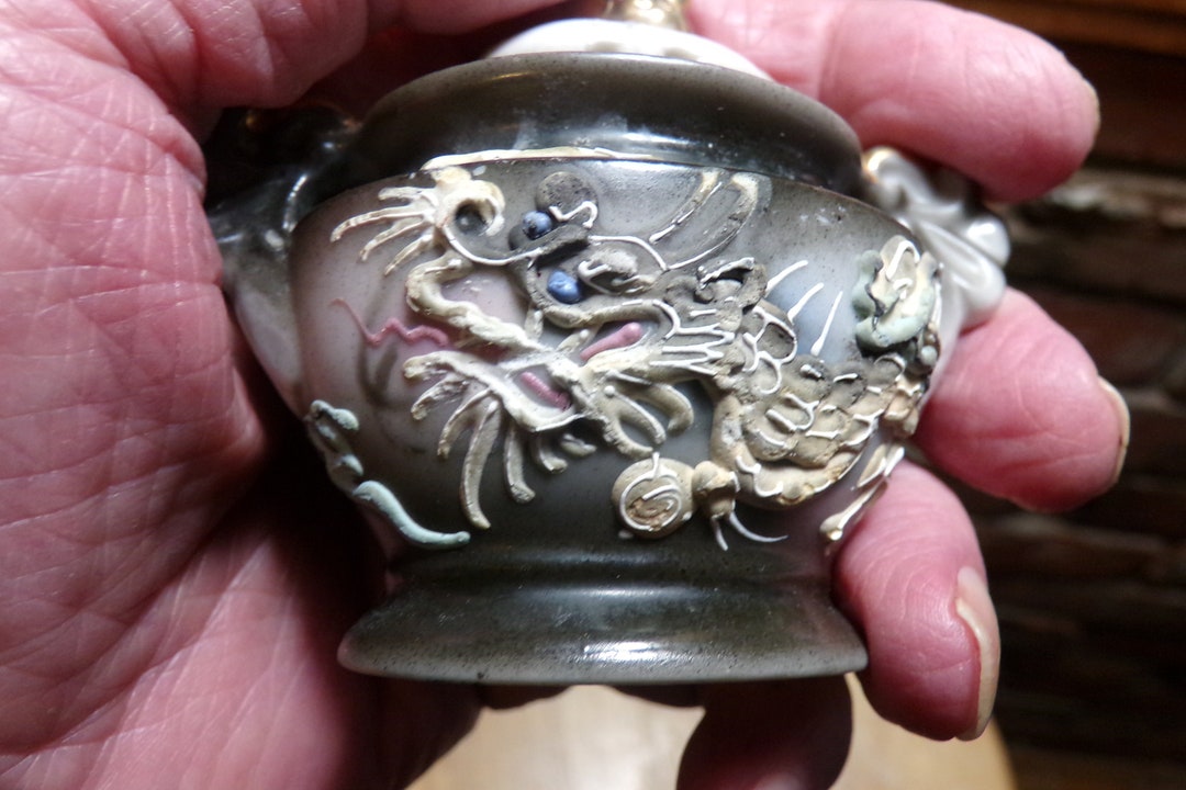 Vintage Dragonware Foo Dog Incense Burner Japan Moriage Porcelain ...