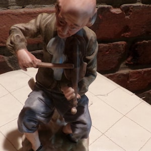 Antique Figurine, Old Man Playing Fiddle Figurine Marked Forgein ...