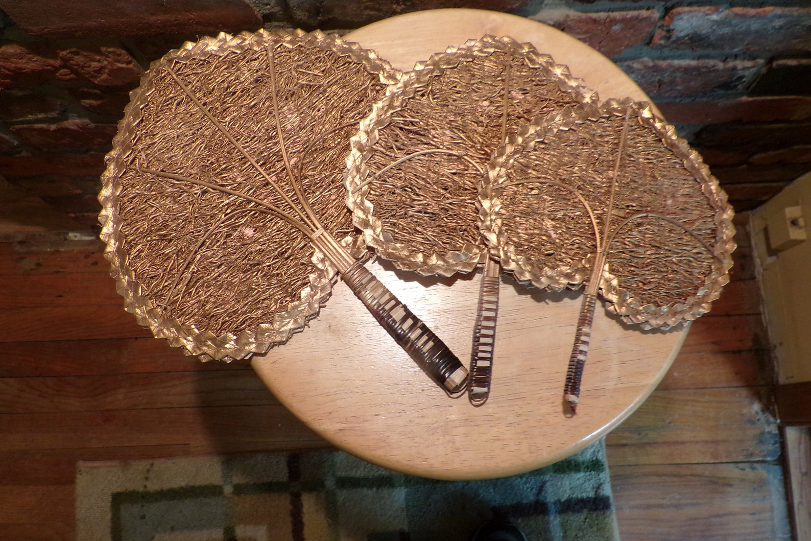 Vintage Woven Grass and Palm Hand Fans, Wall Fans, Vintage Boho Palm ...