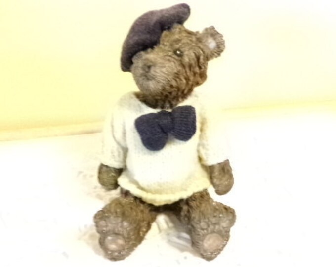 Teddy Bear Figurine With Knitted Blue Beret Sweater and Bow - Etsy