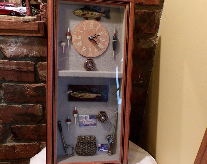 Fishing Shadow Box Clock, Man Cave Décor, Fishing Shadow Box, Fly Fishing Shadow Box ...