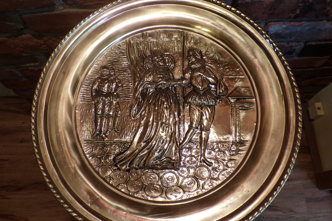 Vintage Peerage Embossed Brass Wall Plate Couples, RARE Brass Wall ...