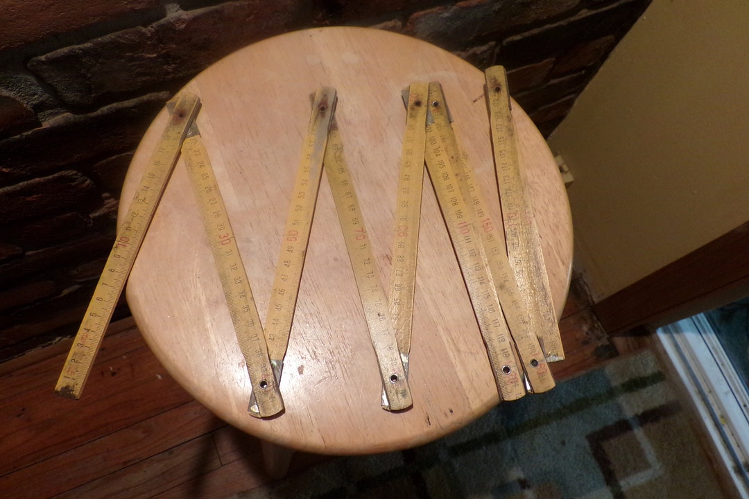 Vintage 1950's Wood Folding Ruler, Vintage Carpenters Ruler, Yellow/red ...