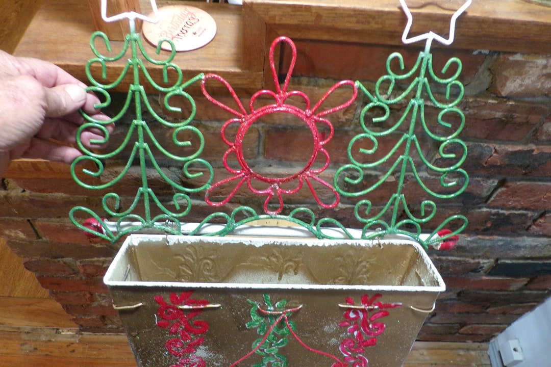 Vintage Christmas Wall Basket, Christmas Card Basket, Upcycled Holiday ...