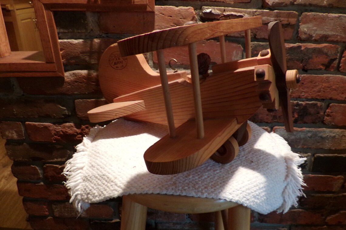 Vintage Wood Biplane, Wood Plane, Airplane Made of All Wood, Bi-wing ...