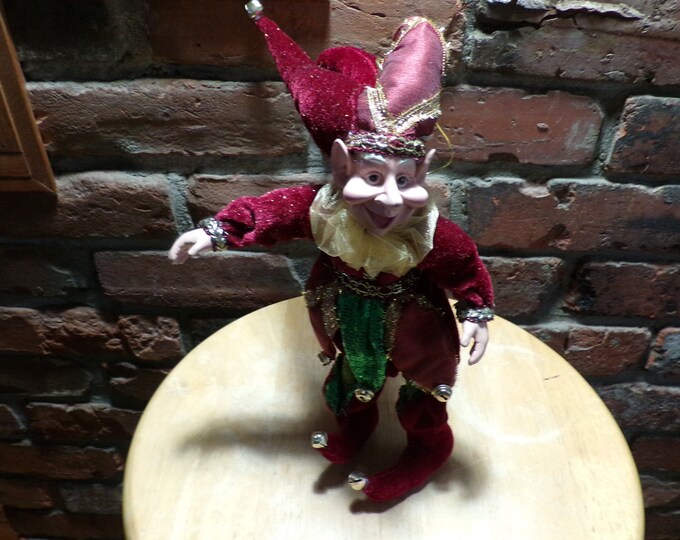 Vintage Christmas Elf Jester, Elf Court Jester Doll Ornament, Posable ...
