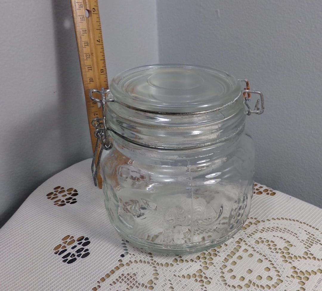 Vintage Embossed Fruit Bail Clasp Jar, Vintage Glass Jar With Locking ...