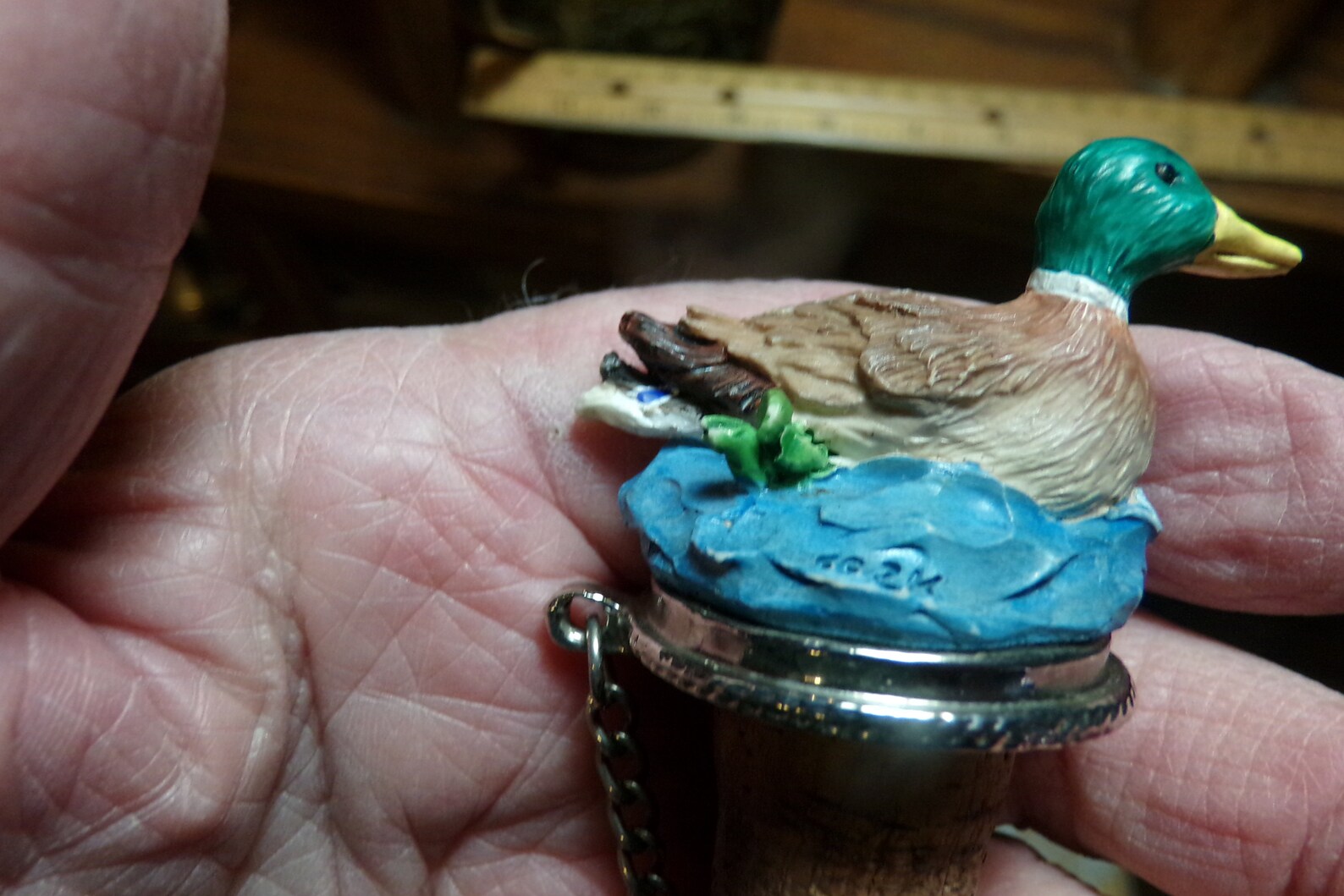 Vintage Pewter Resin Mallard Duck Bottle Stopper on Chain - Etsy