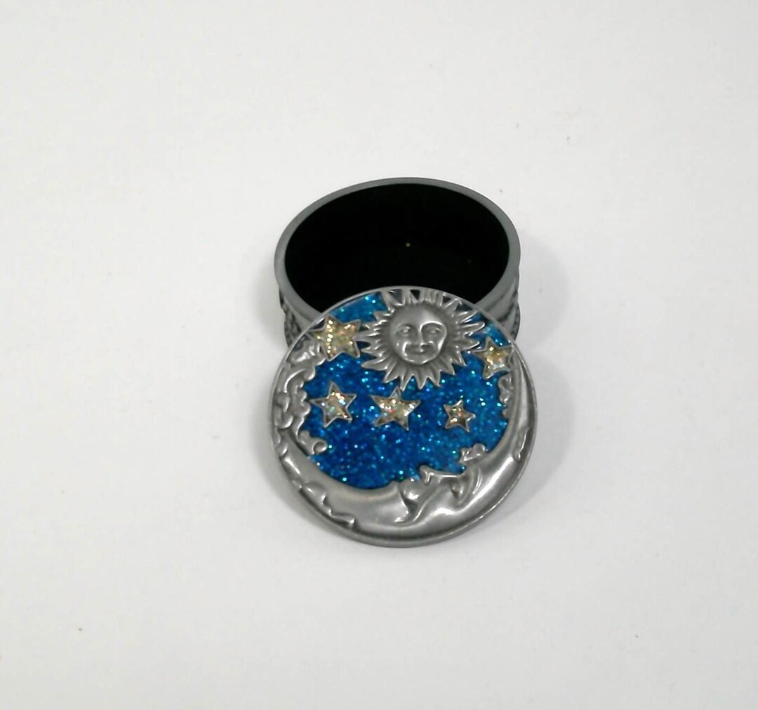 Vintage Welforth Pewter Sun and Moon Enamel and Pewter Trinket Box ...